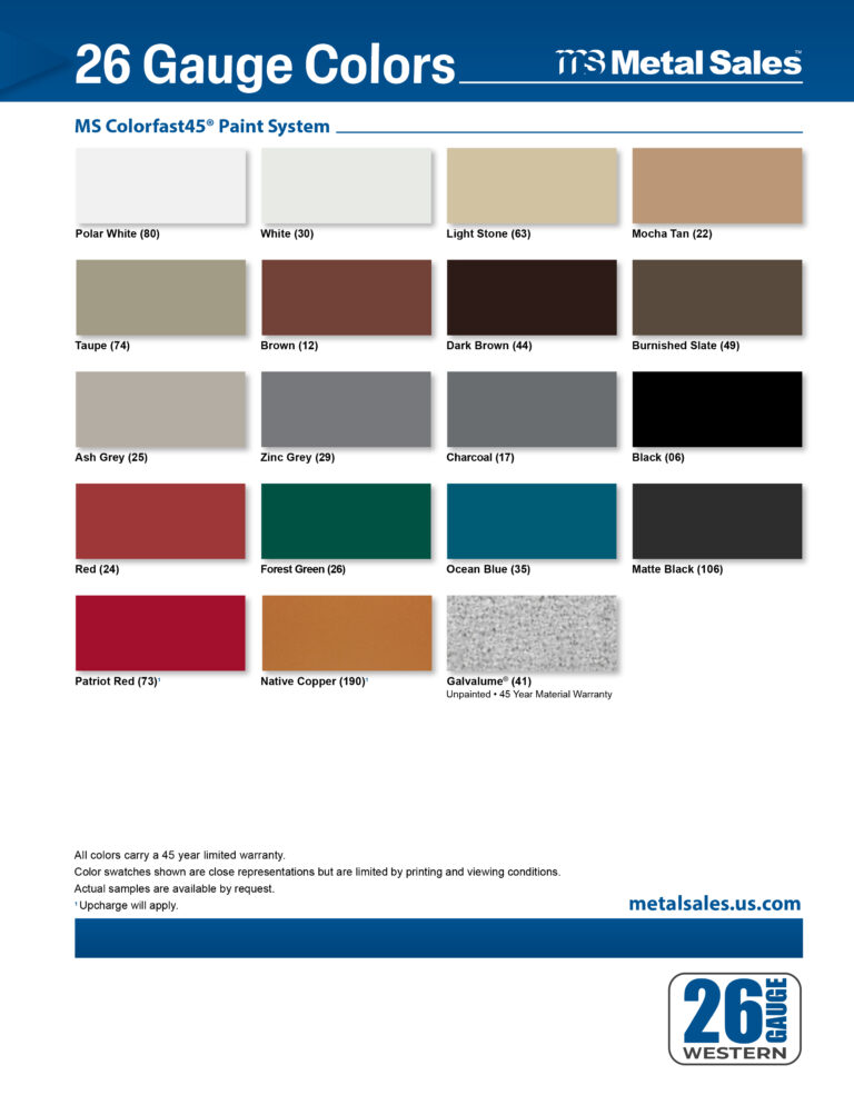 Color Charts & Color Guides | Metal Sales | Roofing Manufacturer